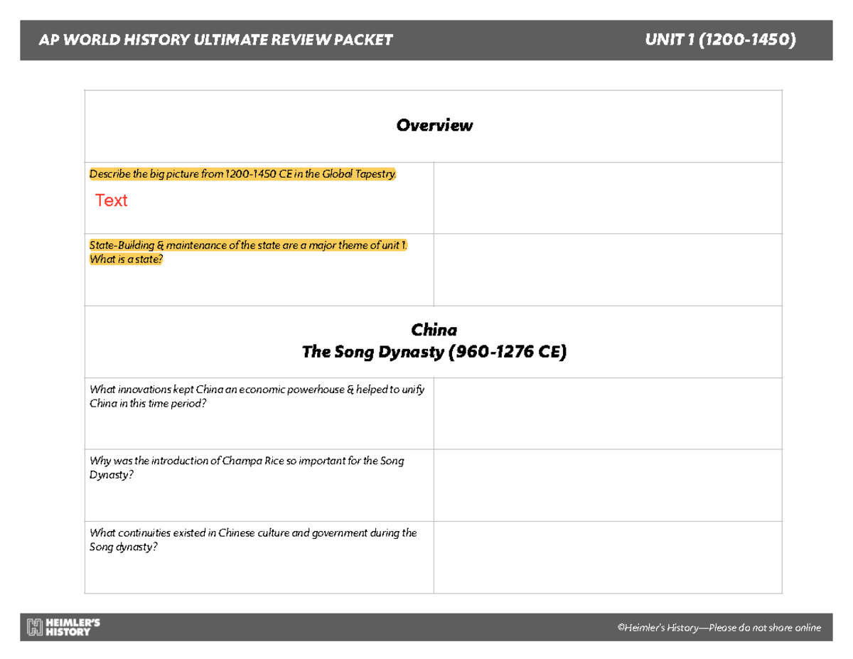 Unit1review - notes - Overview Describe the big picture from 1200-1450 ...