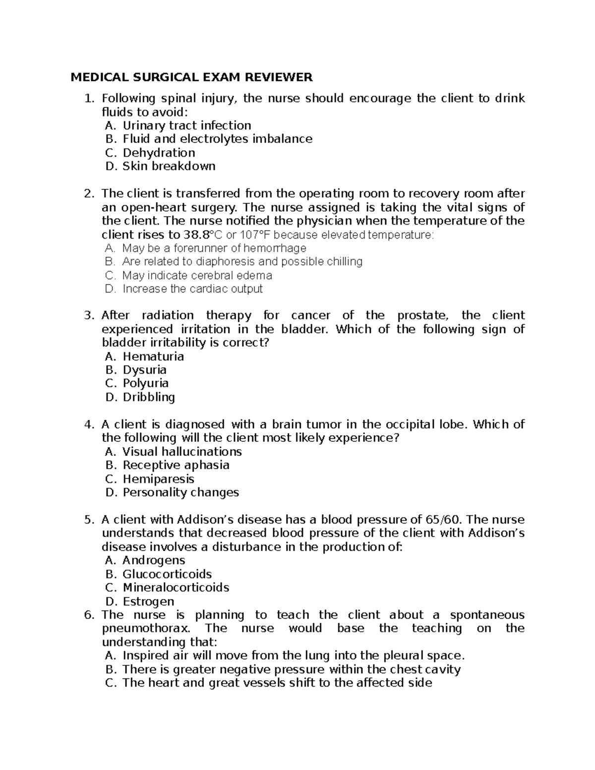 MED-SURG 101: Comprehensive Exam Reviewer for Nursing Students - Studocu