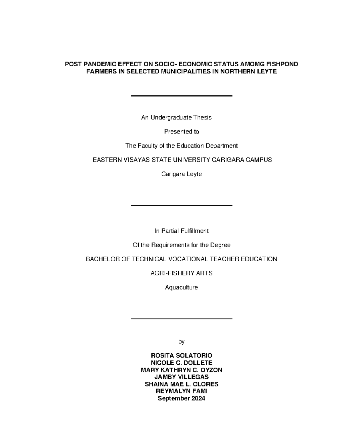 Thesis for bookbind - POST PANDEMIC EFFECT ON SOCIO- ECONOMIC STATUS ...