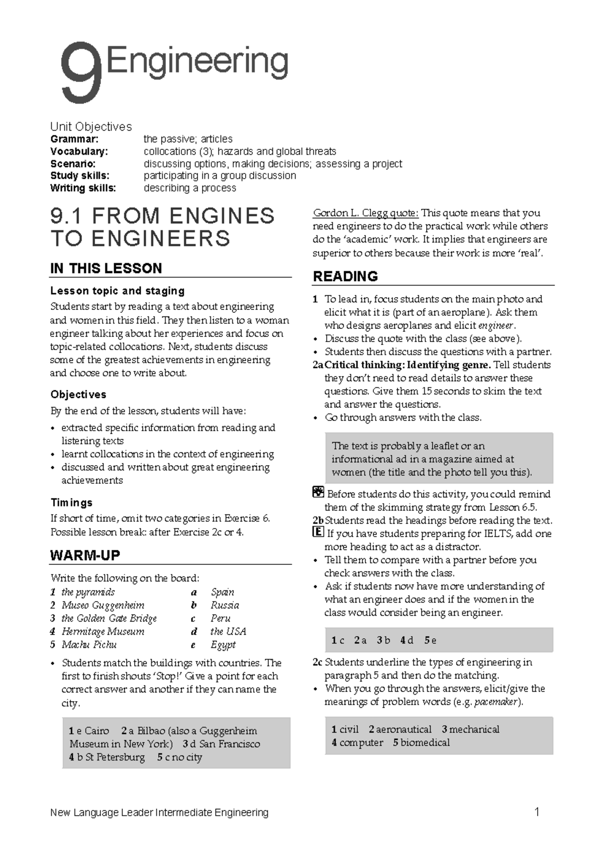 Unit 9 Engineering Responses: Grammar, Vocabulary & Writing Skills ...