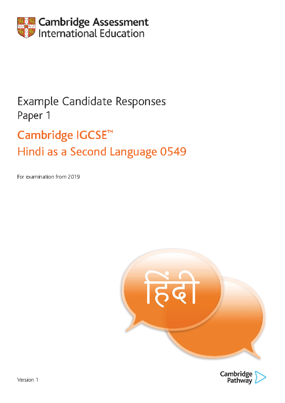 Cambridge IGCSE Hindi as a Second Language 0549 Example Responses Paper ...