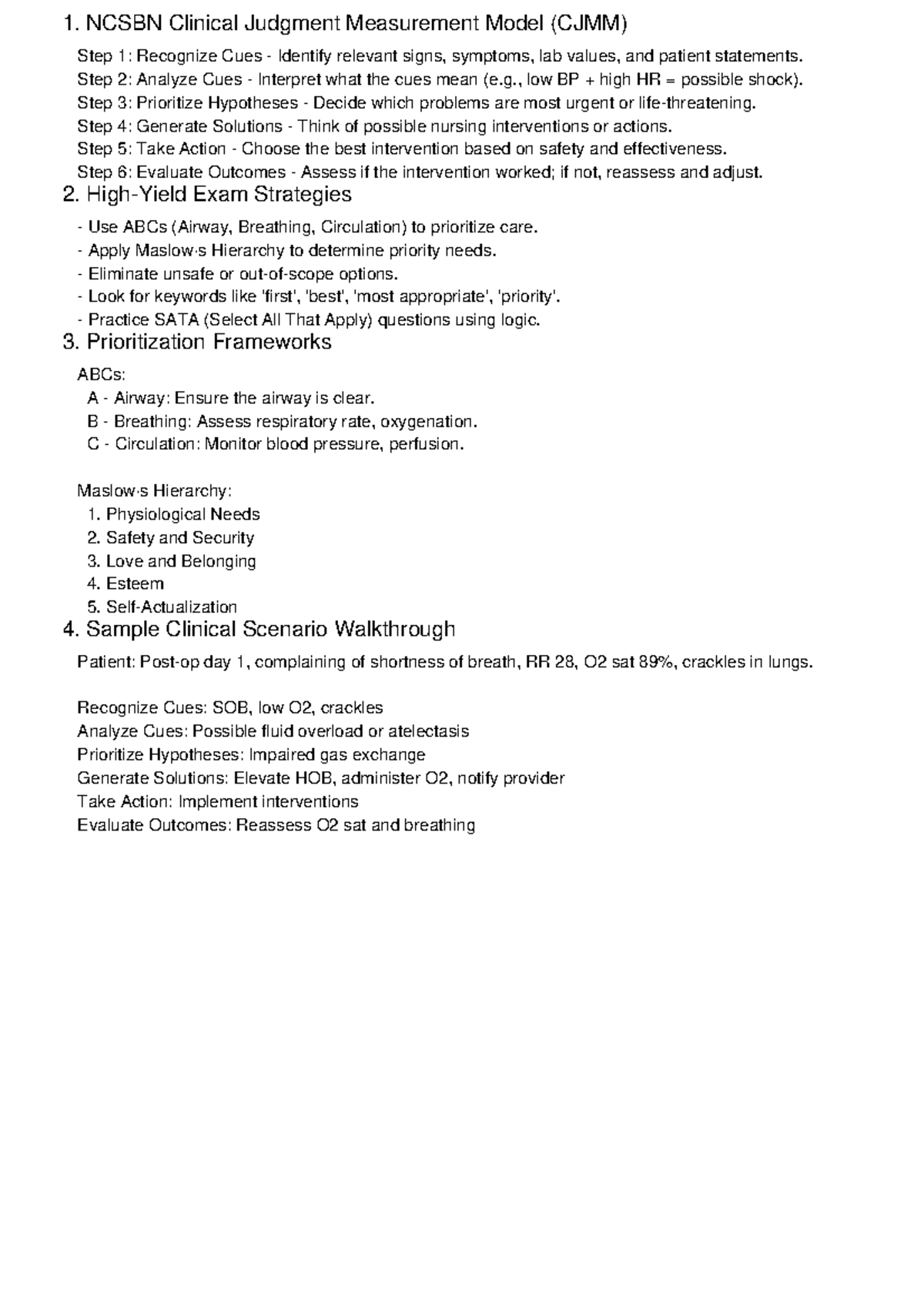 NCSBN Clinical Judgment Cheat Sheet: Key Steps & Strategies - Studocu
