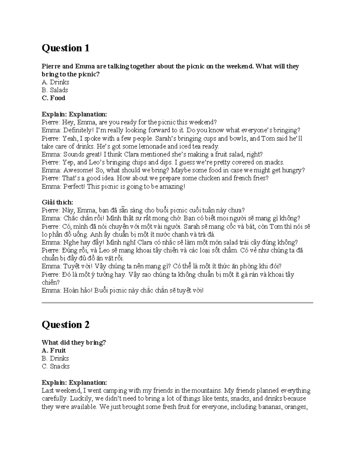 4 - Practice English: Picnic Plans and Conversations - Studocu