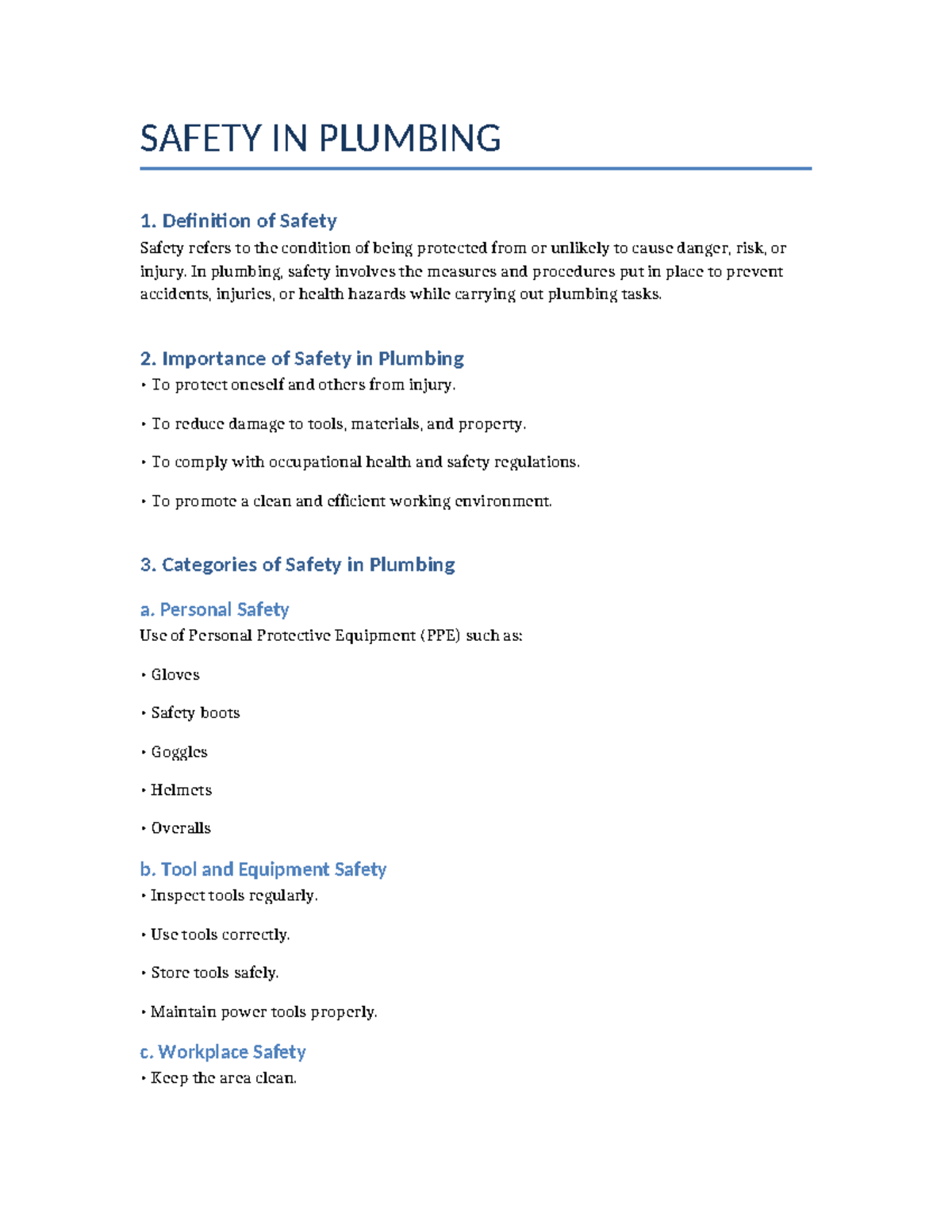 SAFETY IN PLUMBING: Guidelines & First Aid Measures - Studocu
