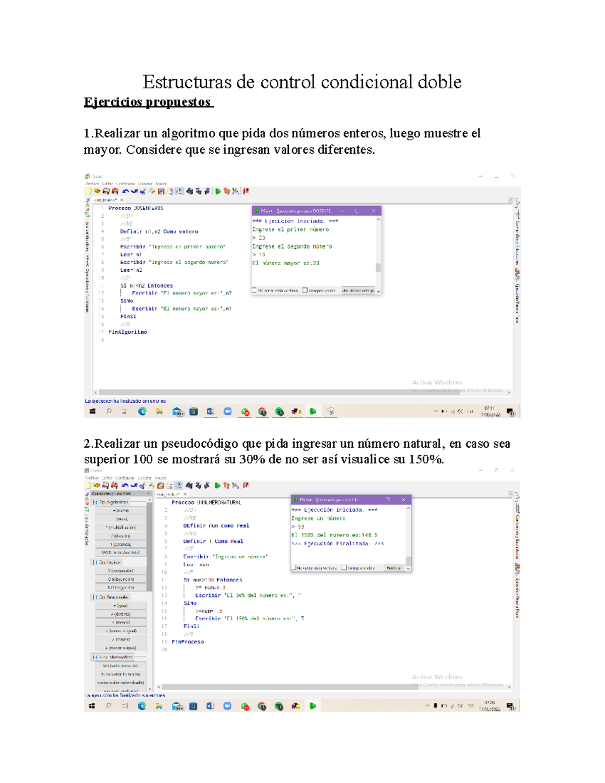 Tarea Estructuras condicional doble - Estructuras de control ...