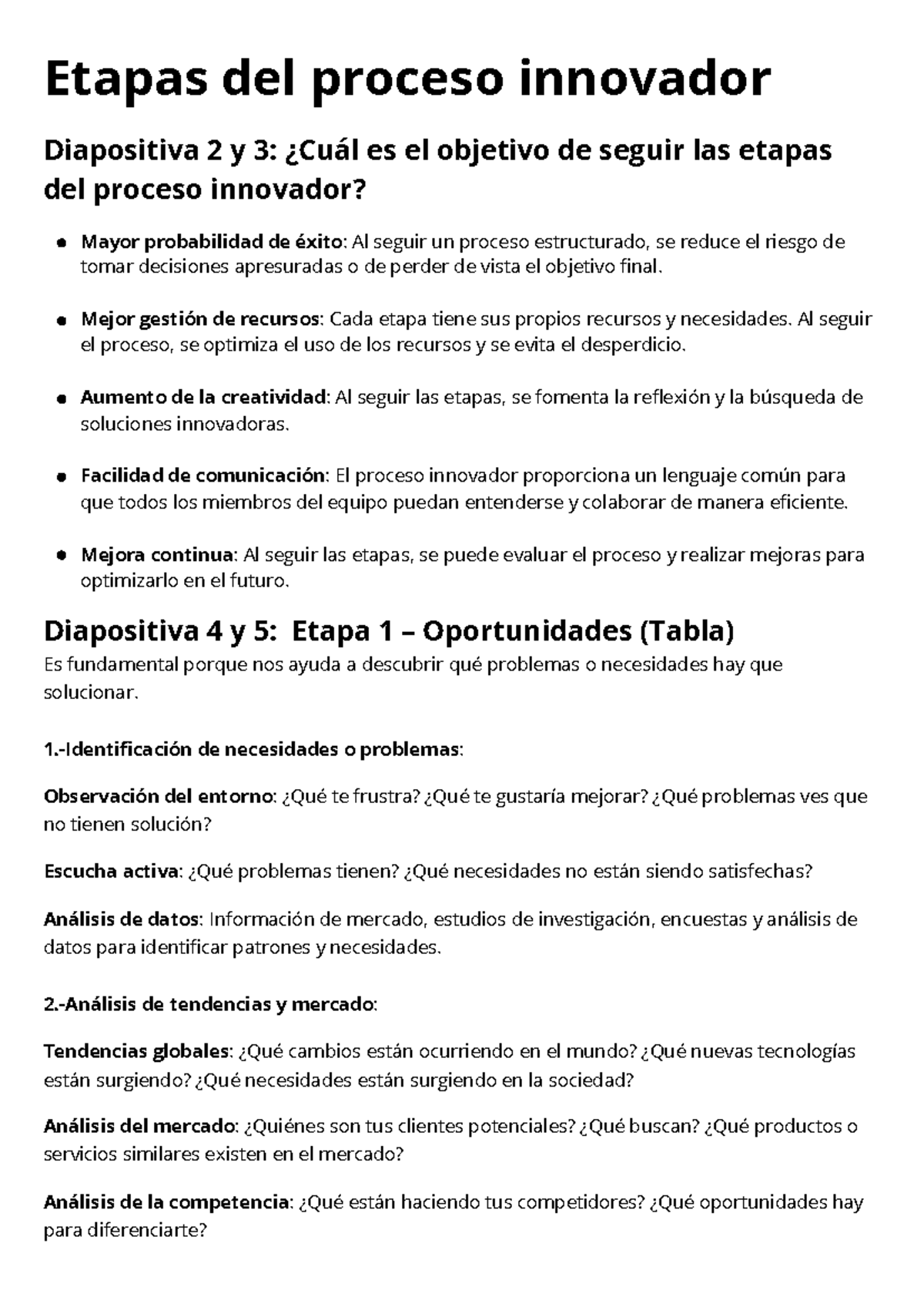 Etapas del Proceso Innovador: Guía Completa para el Éxito - Studocu