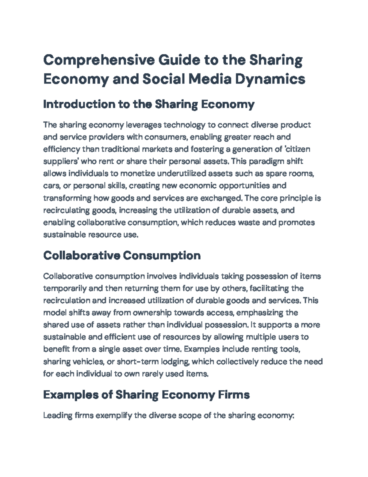 Understanding the Sharing Economy: Dynamics & Social Media Influence ...