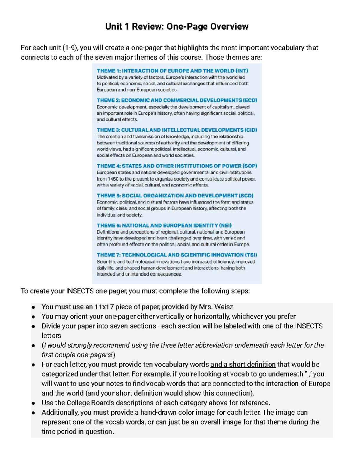 Unit 1 Review: Key Vocabulary for Major Themes (INT, ECD, CID, SOP, SCD ...