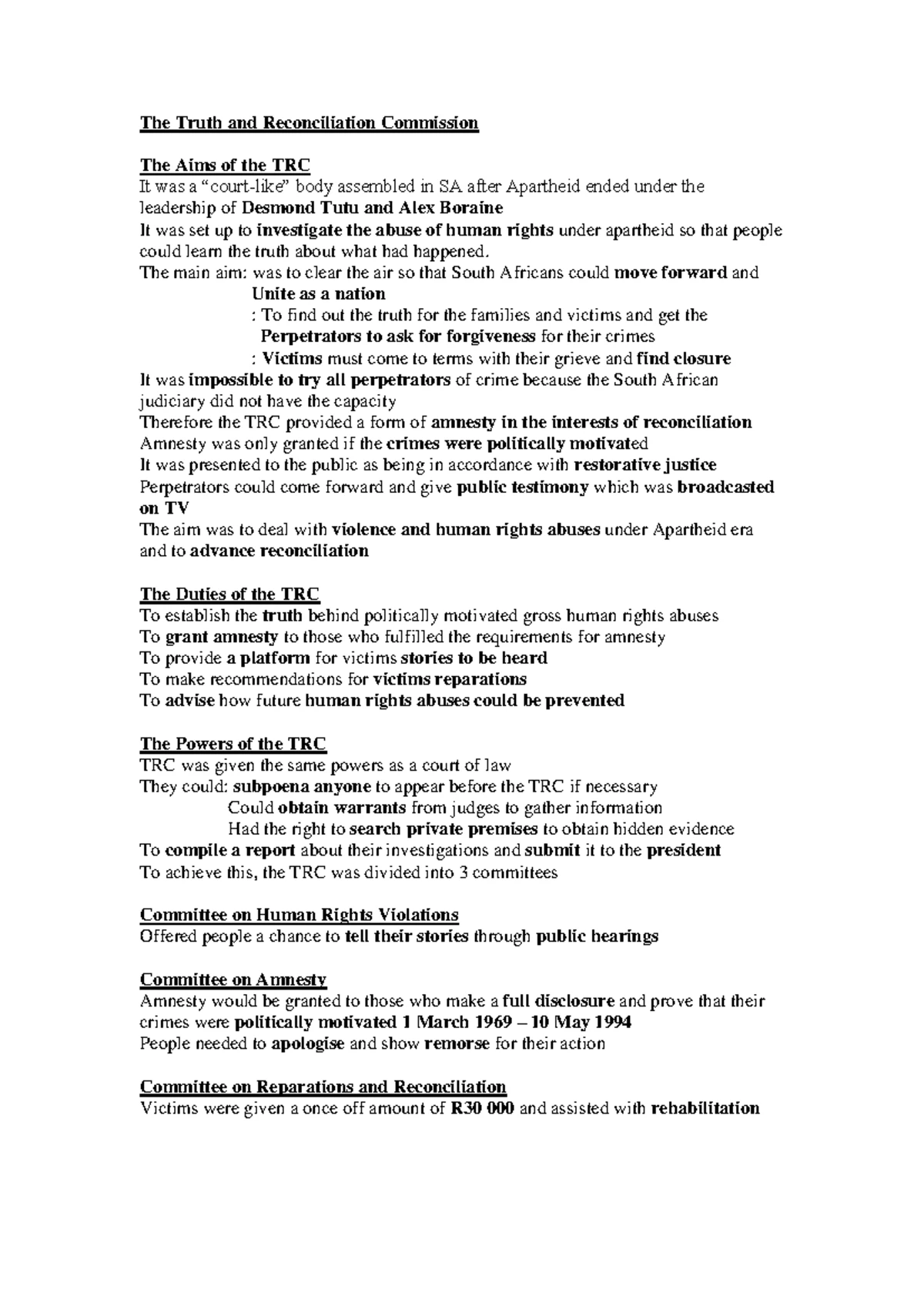 Expanded Study Notes on the Truth and Reconciliation Commission (TRC ...