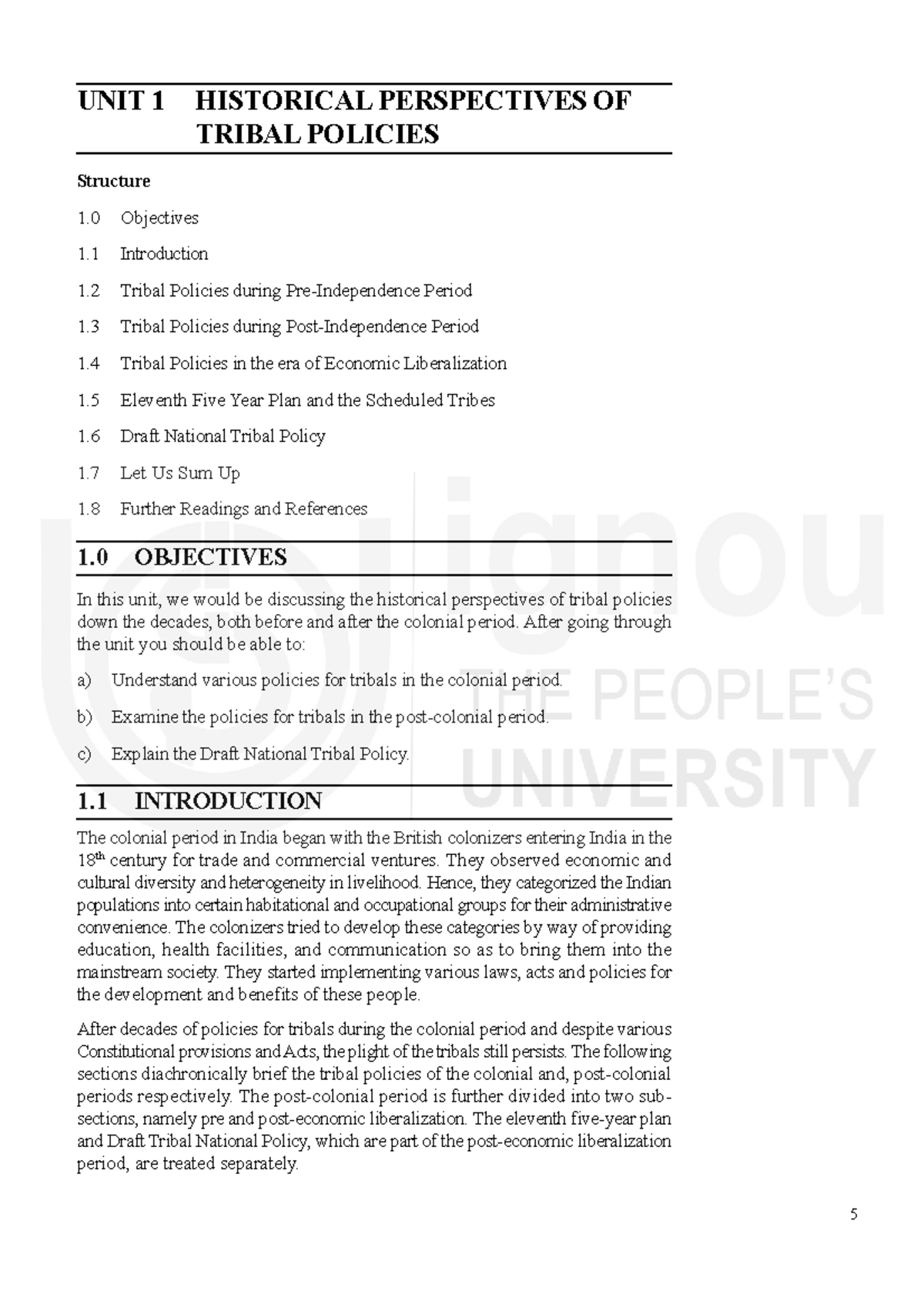 UNIT 1: HISTORICAL PERSPECTIVES OF TRIBAL POLICIES AND LEGISLATION ...