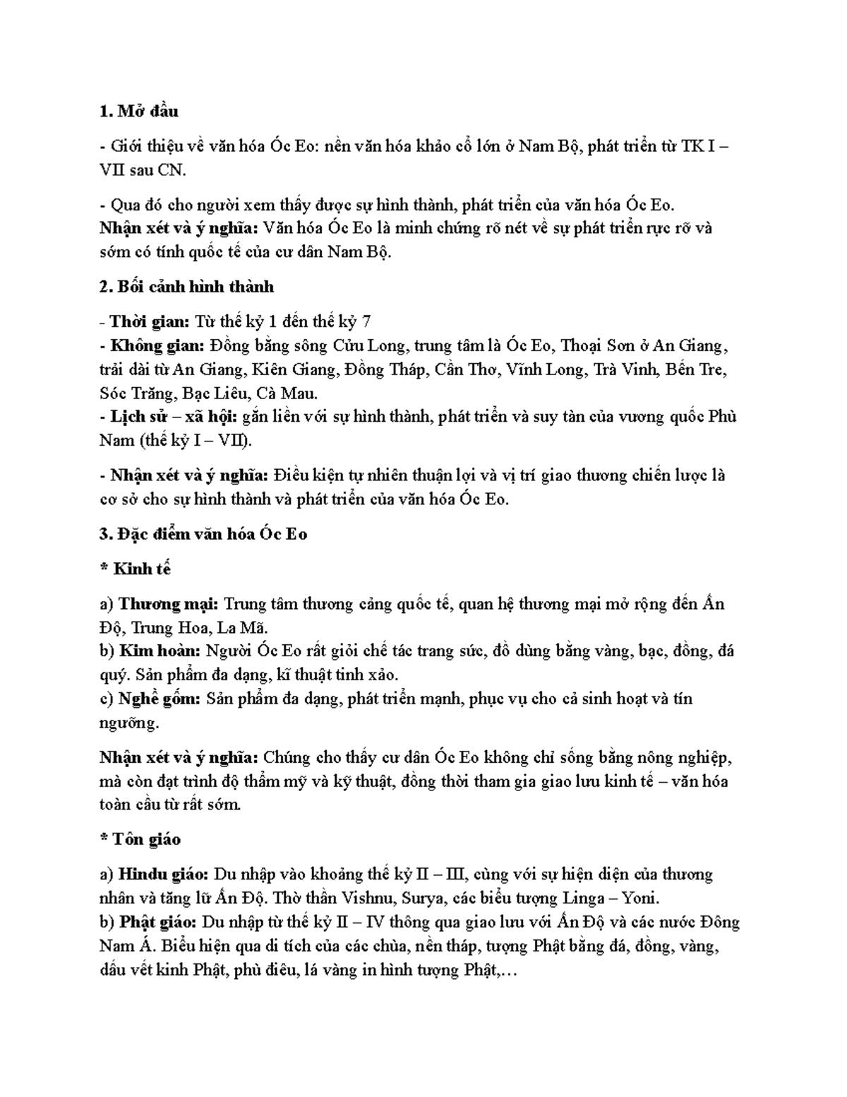 Văn hóa Óc Eo: Sườn Bài ĐCVH VH Óc Eo Tham Khảo - Studocu