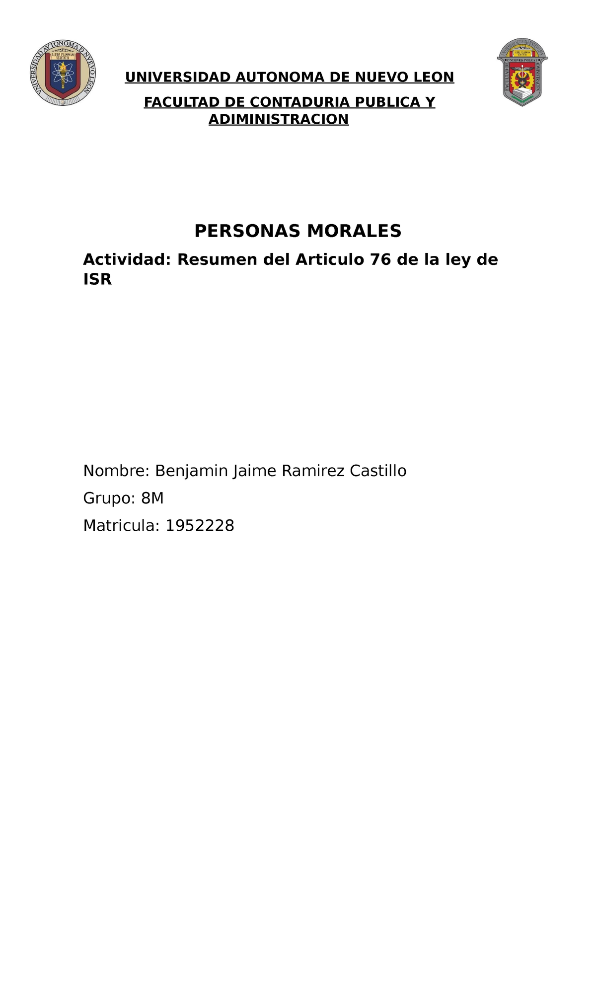 Resumen del Artículo 76 de la Ley de ISR - Capítulo IX - Studocu
