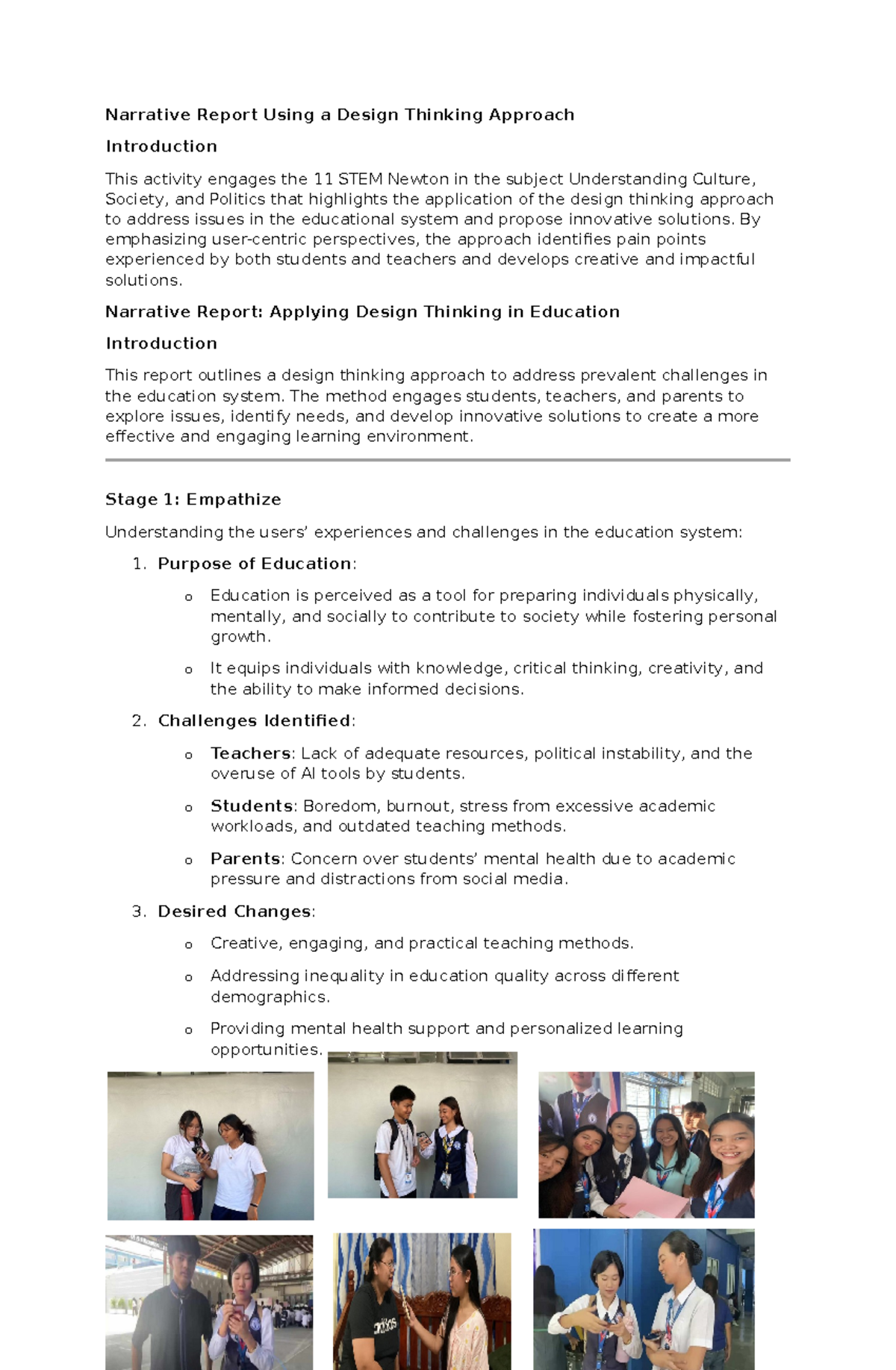 Narrative Report Using a Design Thinking Approach - Narrative Report ...