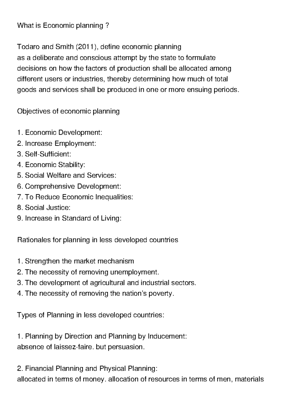 Economic Planning: Concepts, Objectives, and Challenges (ECO 101) - Studocu
