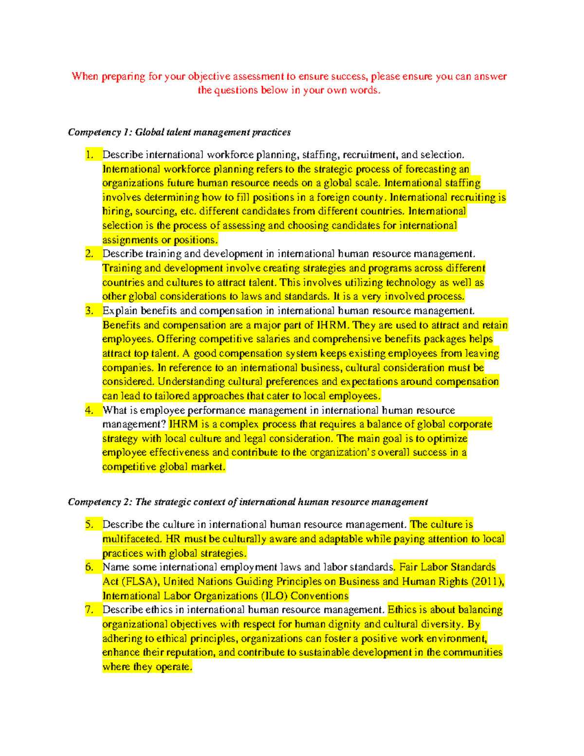 D358 Study Guide - Key Concepts in International HRM - Studocu