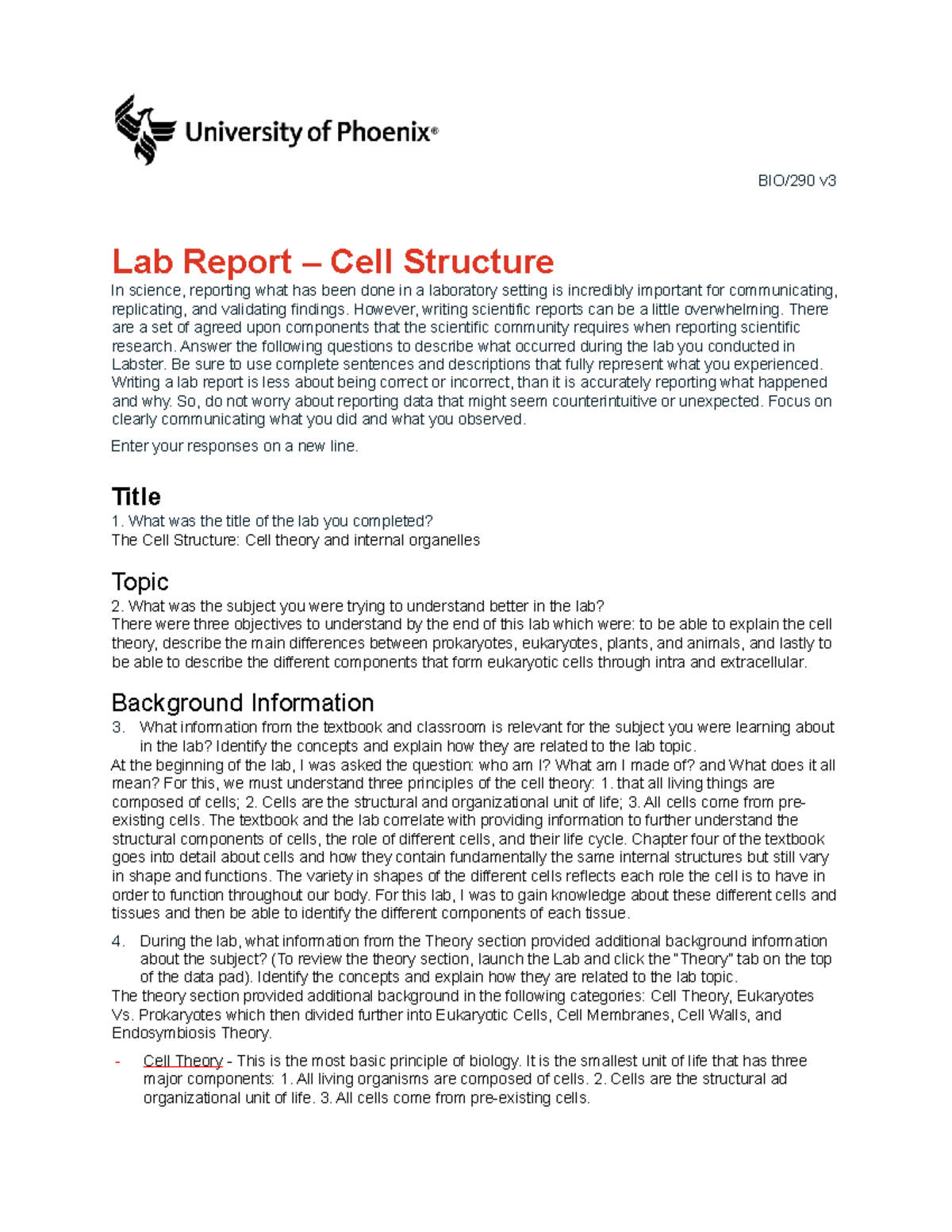 BIO/290 v Lab Report: Week 2 on Cell Structure Analysis - Studocu