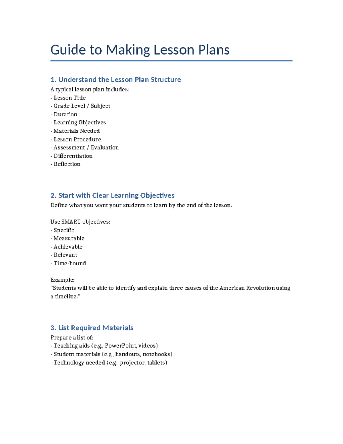 Lesson Plan Guide: Structuring Effective Lessons for Success - Studocu