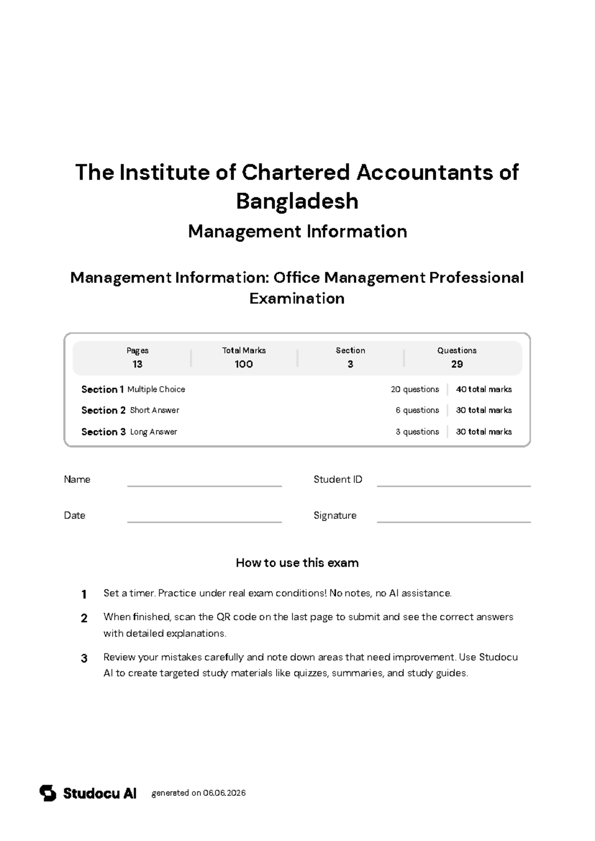 Management Information: Office Management Exam - Studocu