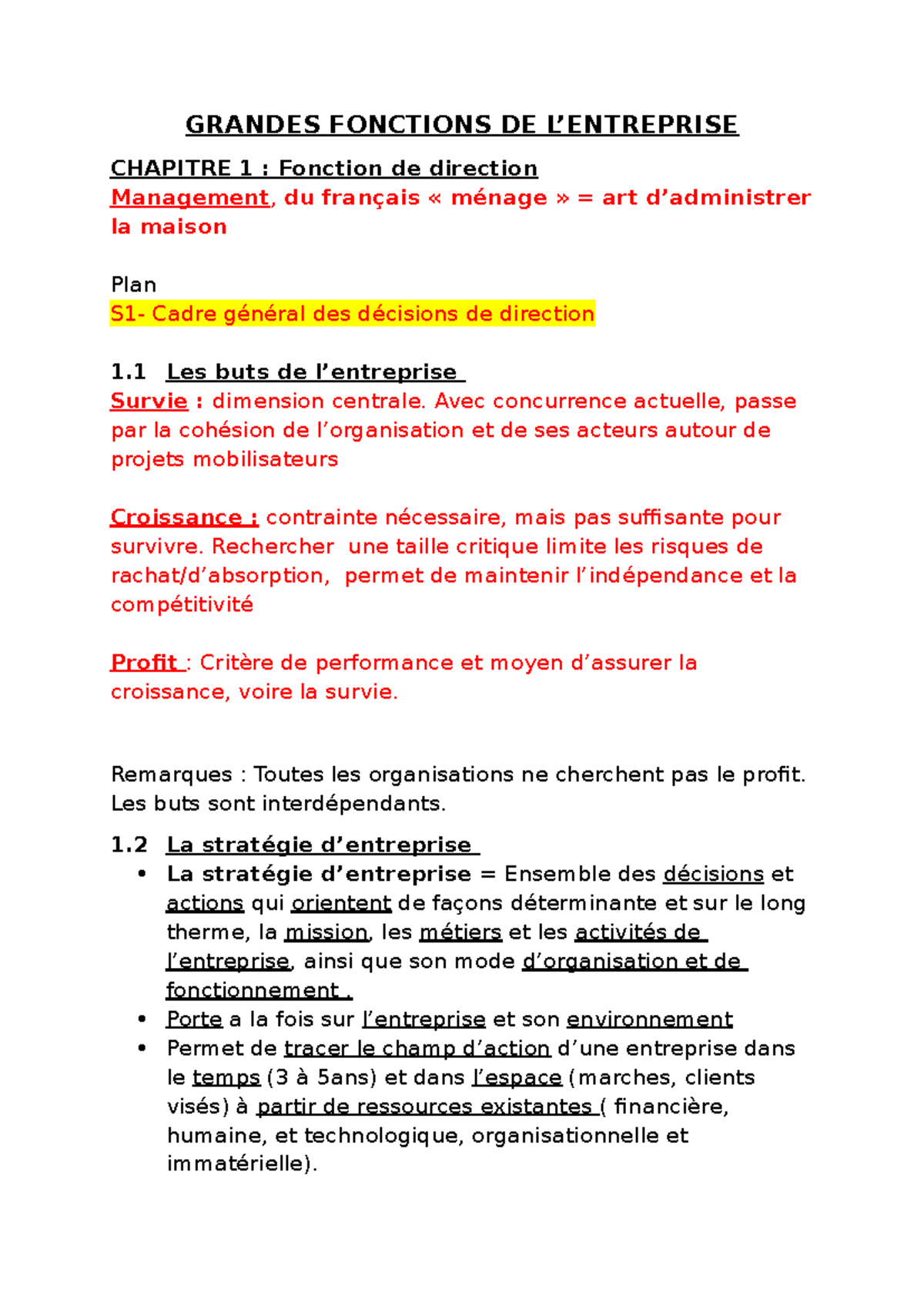 GFE 101 : Grandes Fonctions de Direction - Chapitre 1 Analyse ...