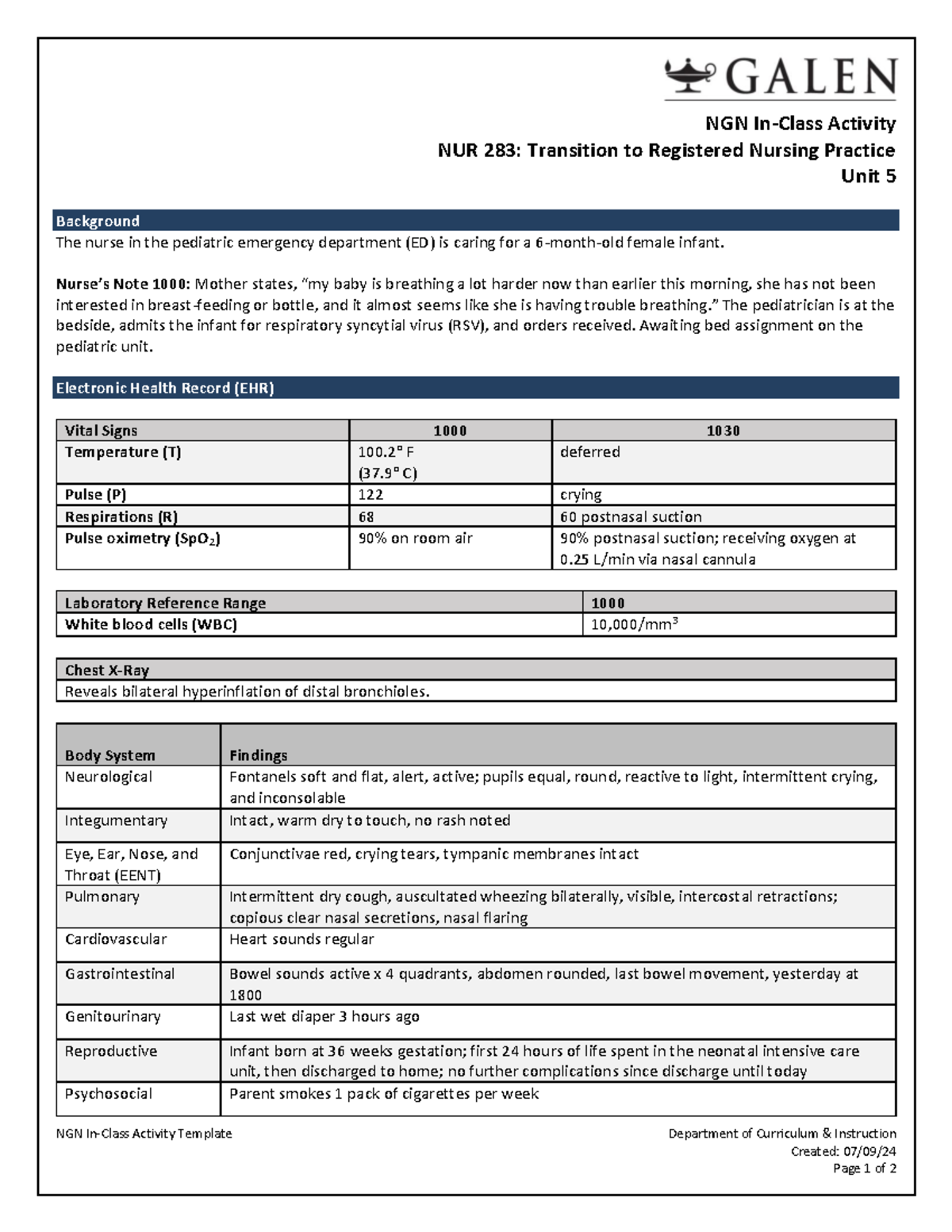 RSV Matrix MCQ In-Class Activity for NUR 283: Pediatric Nursing - Studocu
