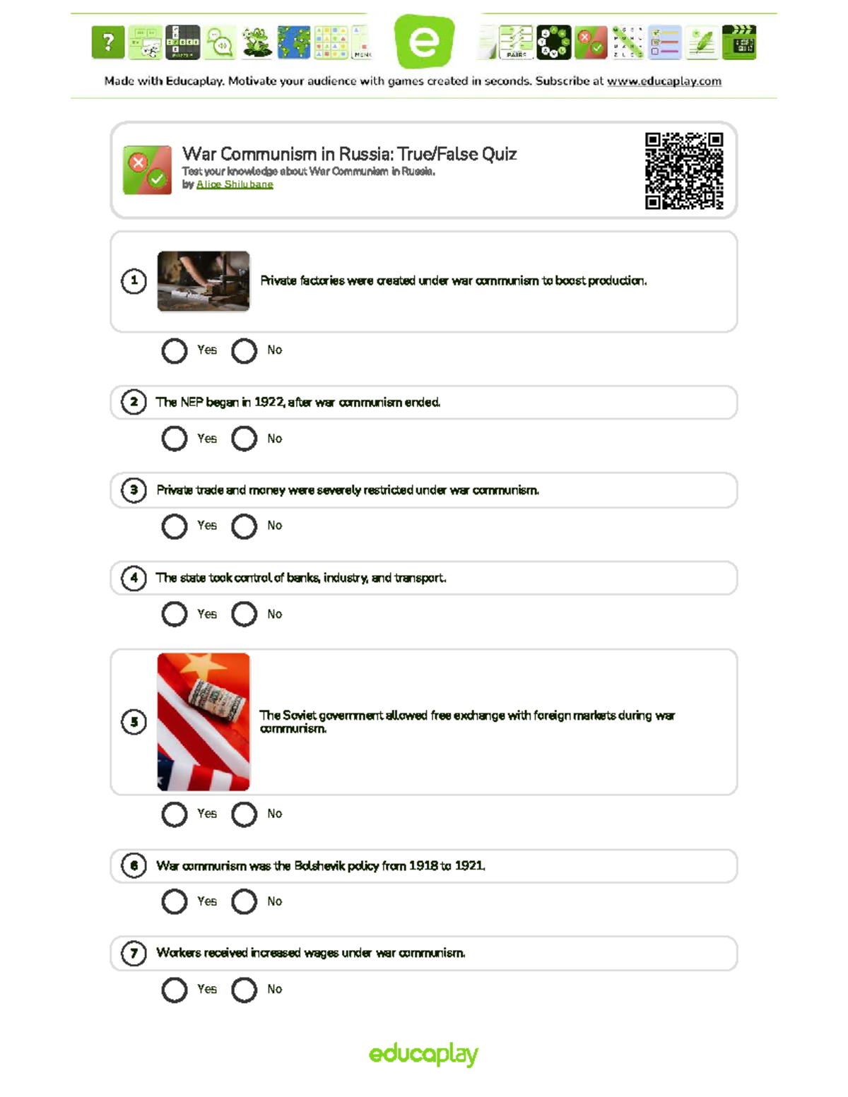 War Communism in Russia: T/F Quiz (27596668) - Studocu