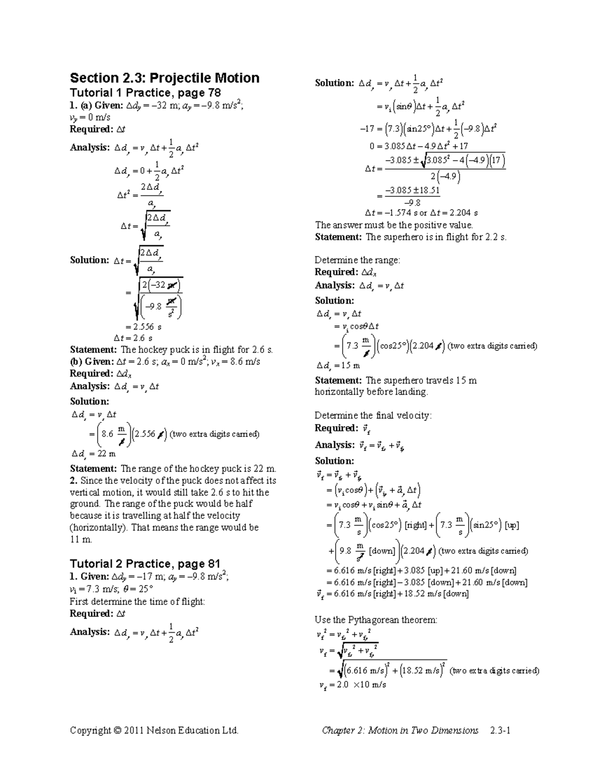 Phys11 sm 02 3 - Projectile Motion Practice Solutions and Analysis - Studocu