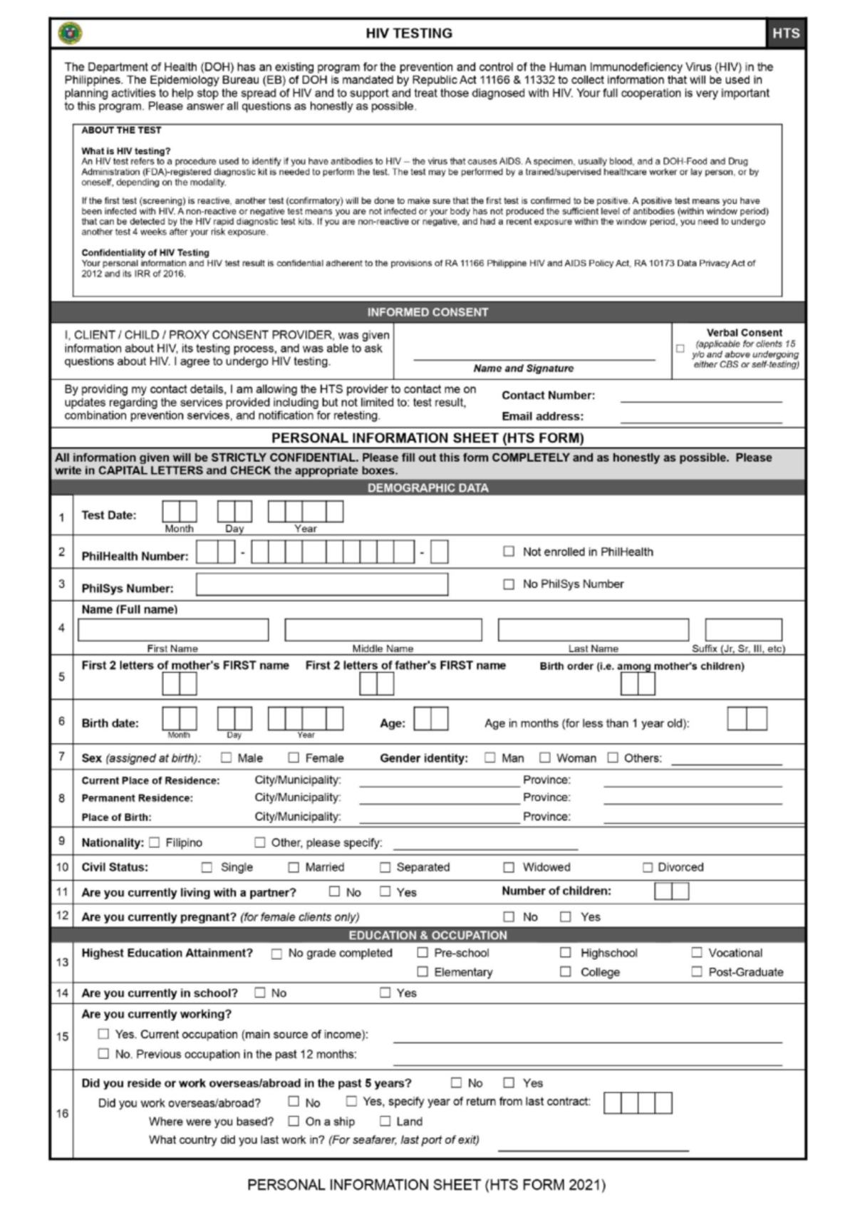 HTS FORM 2021 - Updated HIV Concern Form Guidelines - Studocu