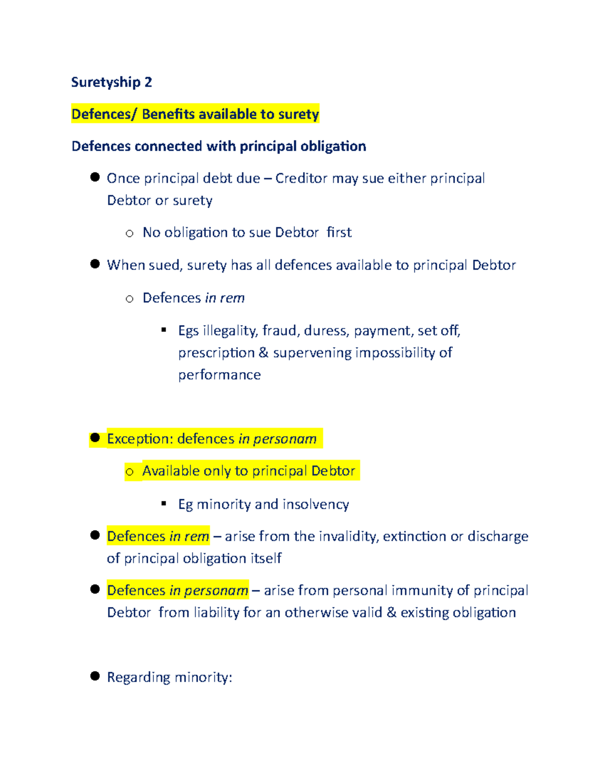 Suretyship Lecture Notes 2: Defences and Benefits Explained - Studocu