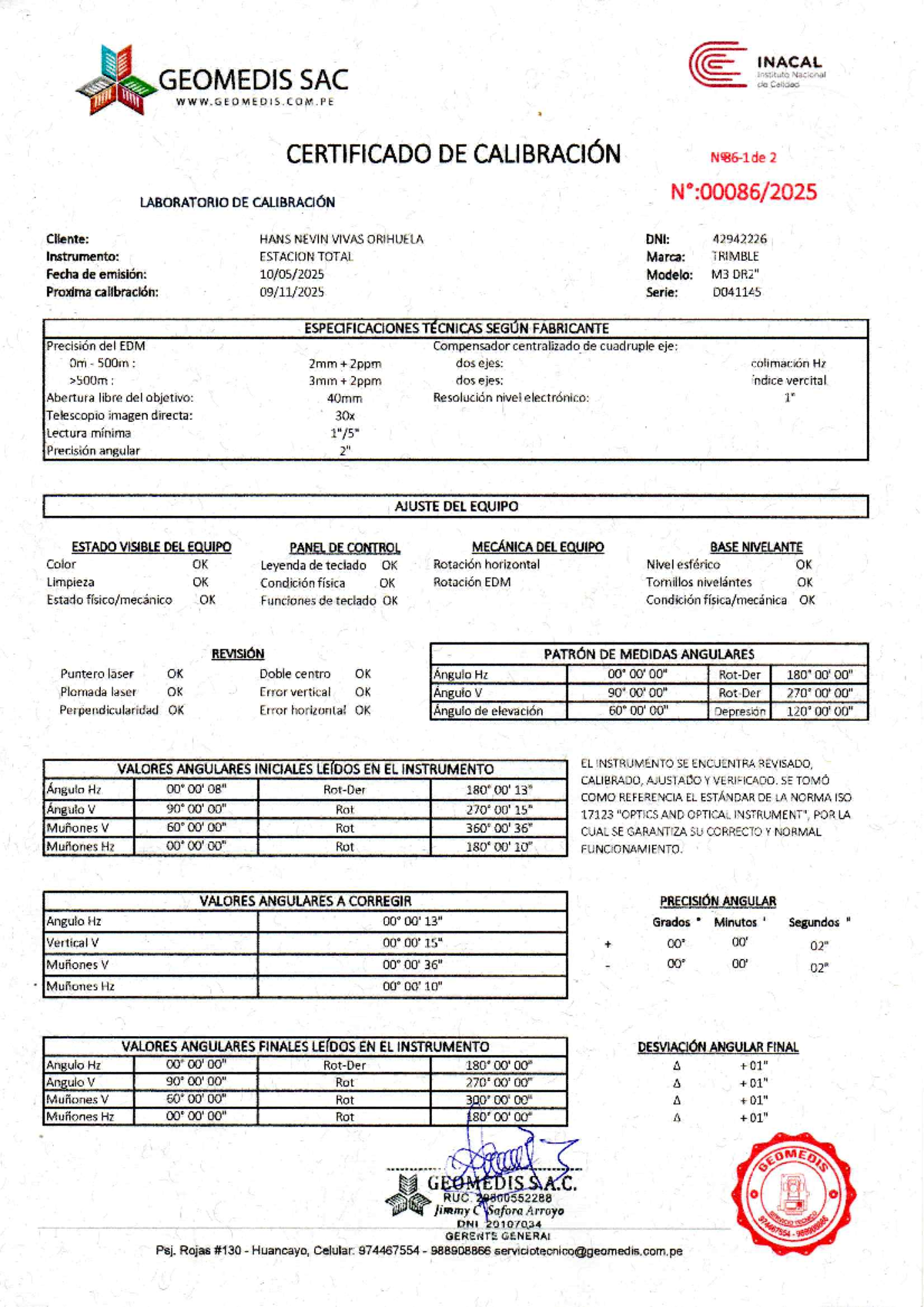 Calibración de Estación Total M3 - INACAL GEOMEDIS 2025 - Studocu