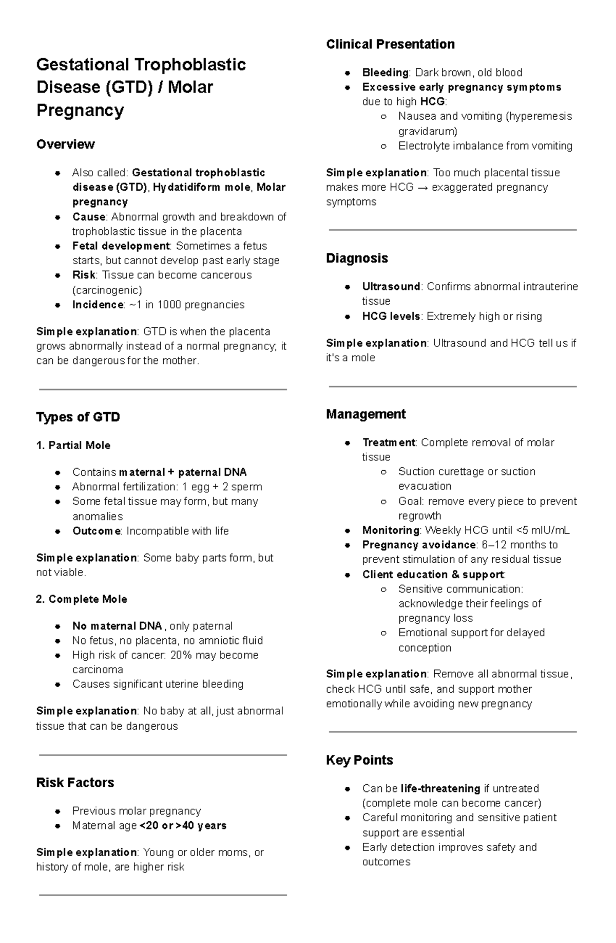 Gestational Trophoblastic Disease (GTD) Overview and Management - Studocu
