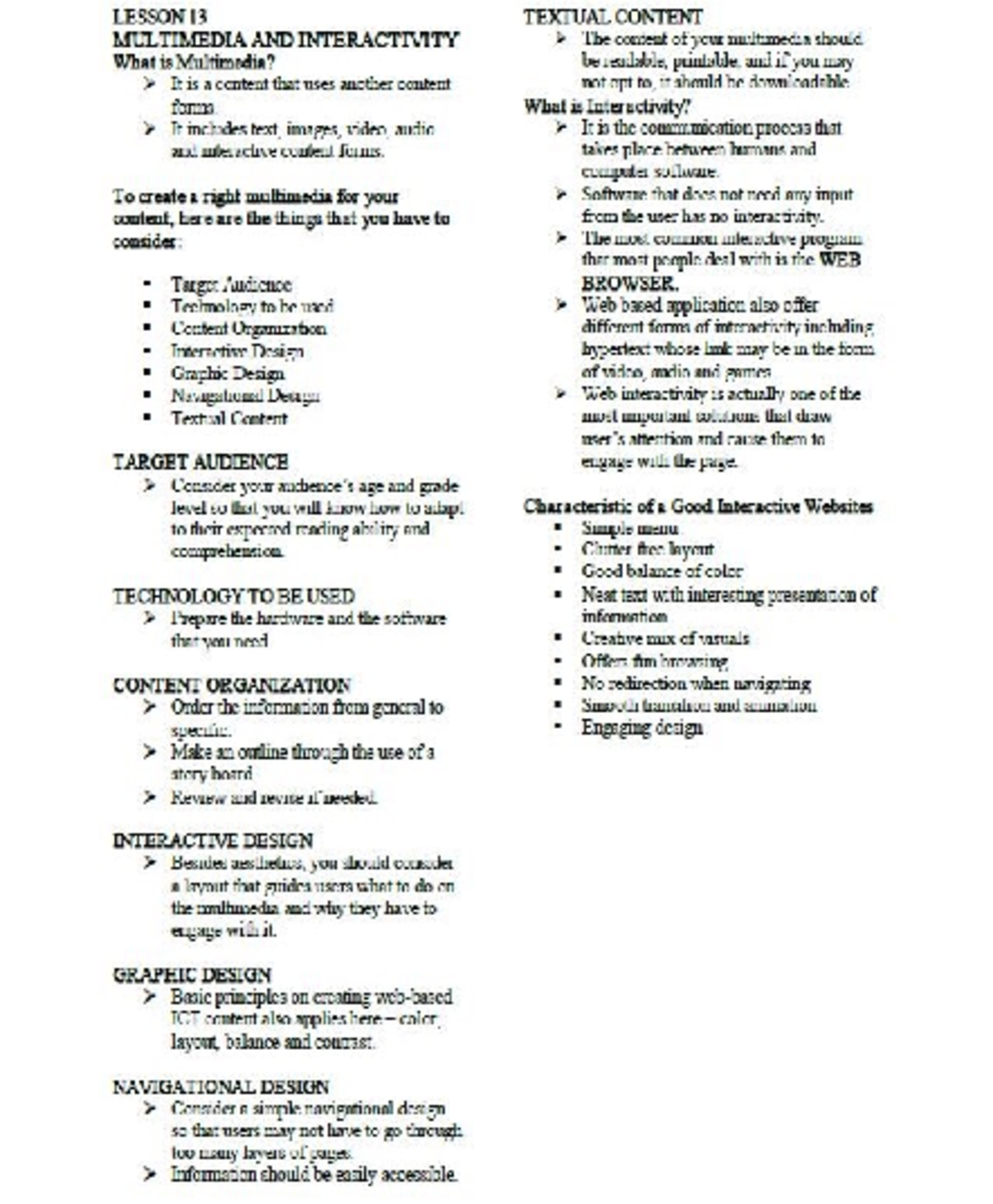 ICT Module 13: Lesson on Textual Content, Multimedia & Interactivity ...
