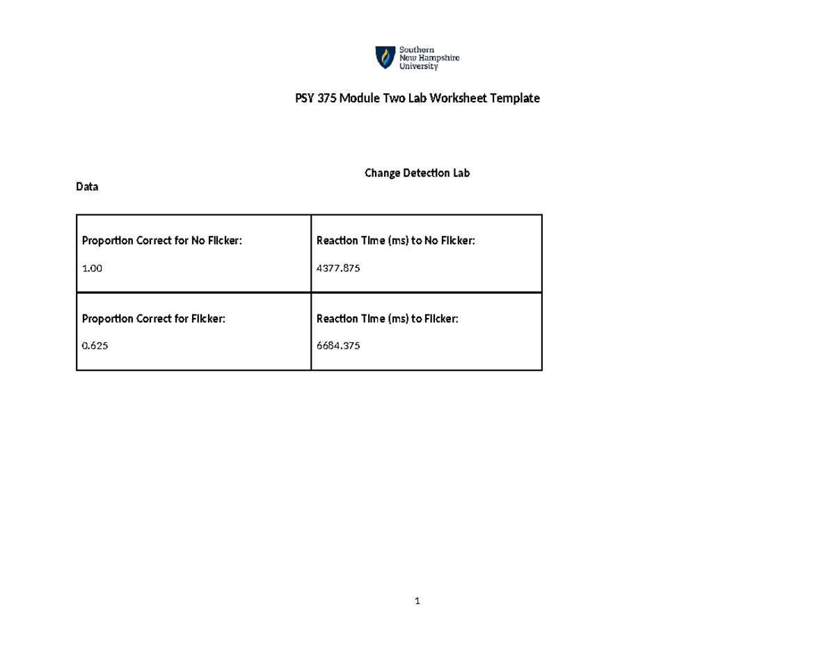 PSY 375 Module Two Lab Worksheet: Change Detection & Stroop Effect ...