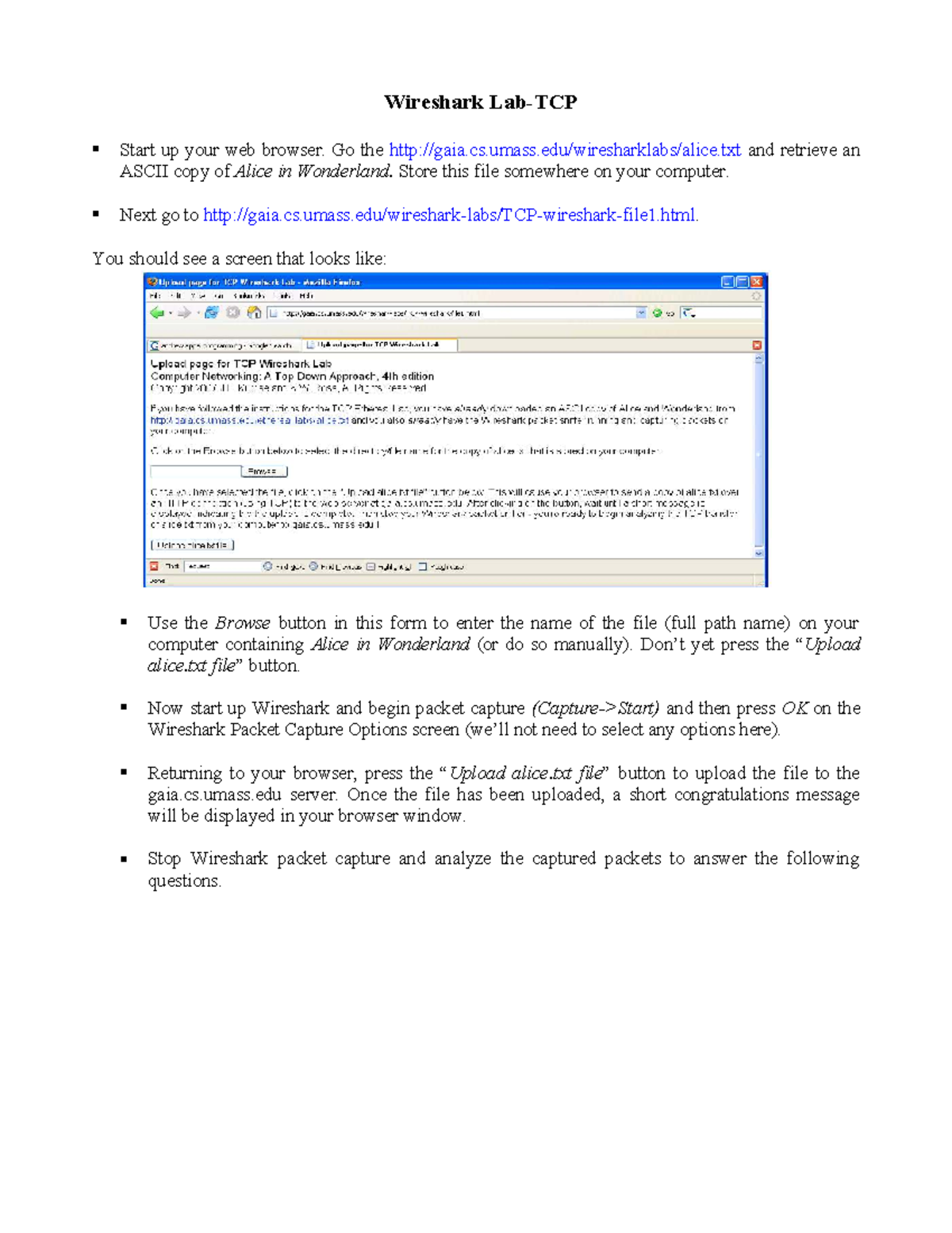 TCP/IP Wireshark Lab: Analyzing Packet Capture for Alice in Wonderland ...
