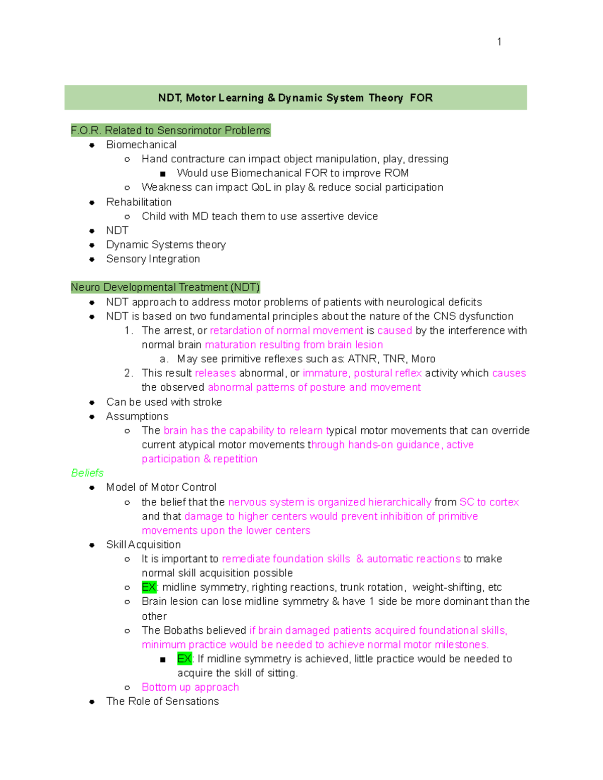 Pediatric OT Approaches: NDT, Motor Learning & Dynamic Systems Theory ...