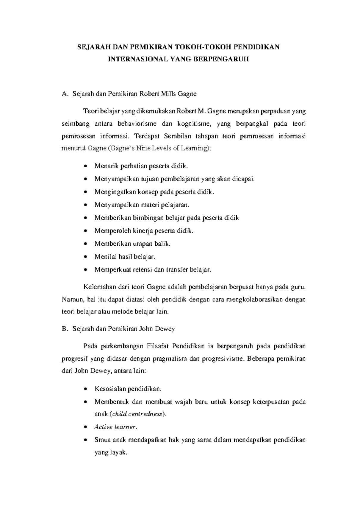 Sejarah dan Pemikiran Tokoh Pendidikan Internasional Berpengaruh - Studocu