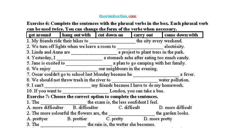 Thuvienhoclieu - Exercise on Phrasal Verbs and Sentence Completion ...