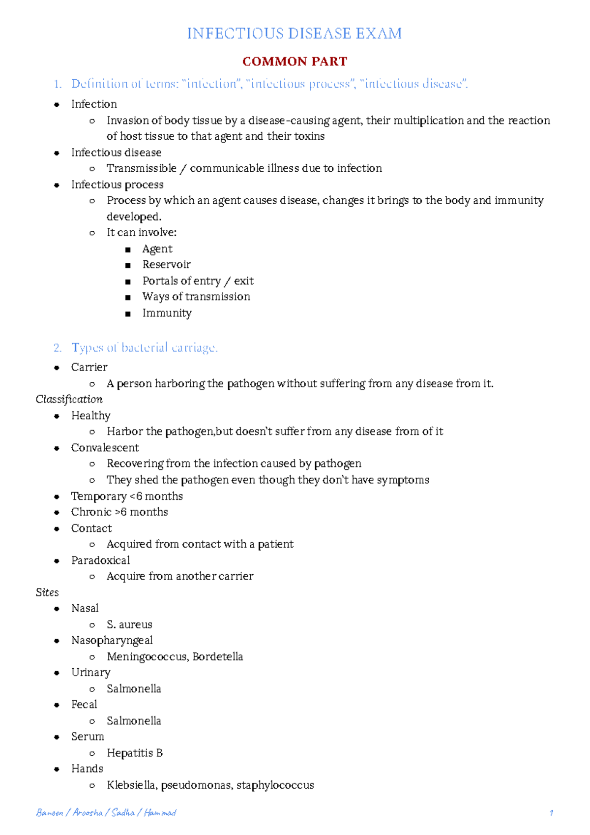 Infectious Diseases Exam Review - B.A.S.H 1 & 2 Notes - Studocu