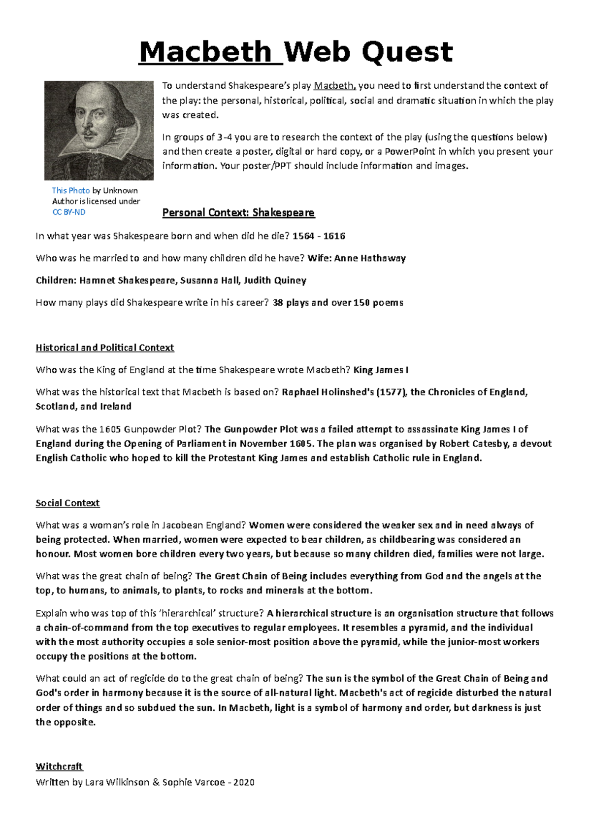 W1 - Macbeth Contextual Exploration Web Quest Assignment - Studocu