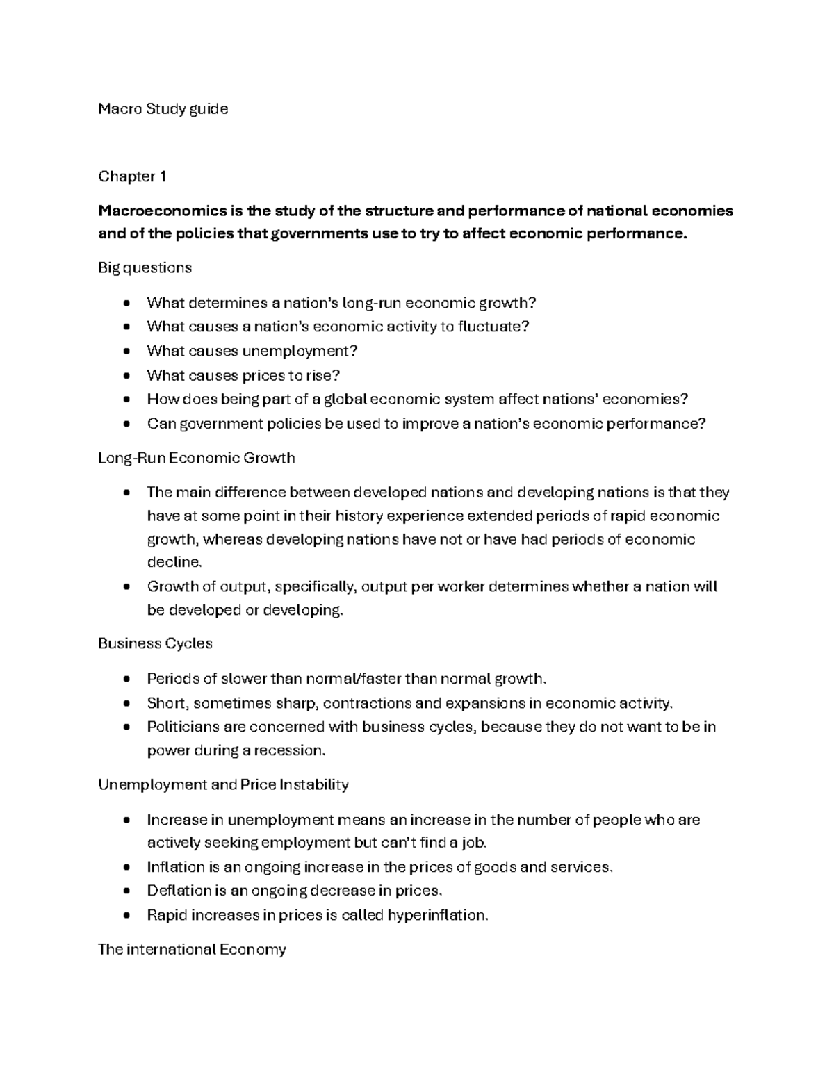 Macro Study Guide: Chapter 1 - Key Concepts in Macroeconomics - Studocu