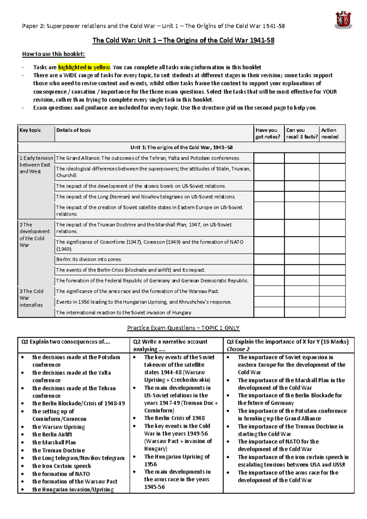 Cold War Origins (1941-58): Complete Revision Guide & Progression ...