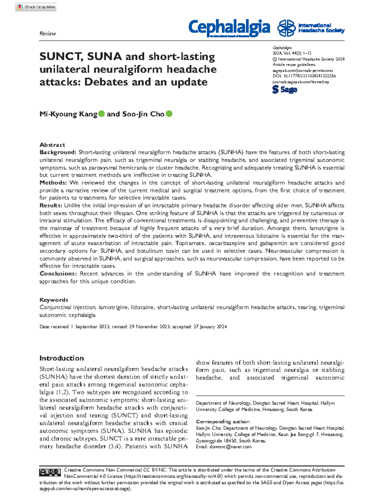 2024 SUNCT, SUNA and SUNHA: Debates and updates on headache attacks ...