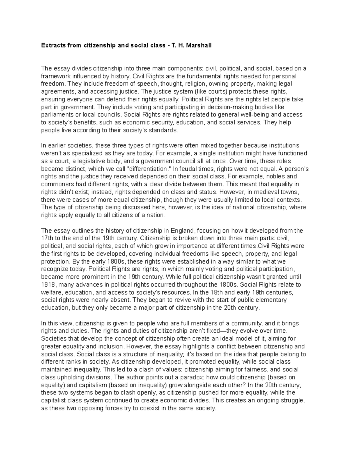 Analyzing Citizenship and Social Class: A Study of T.H. Marshall's ...