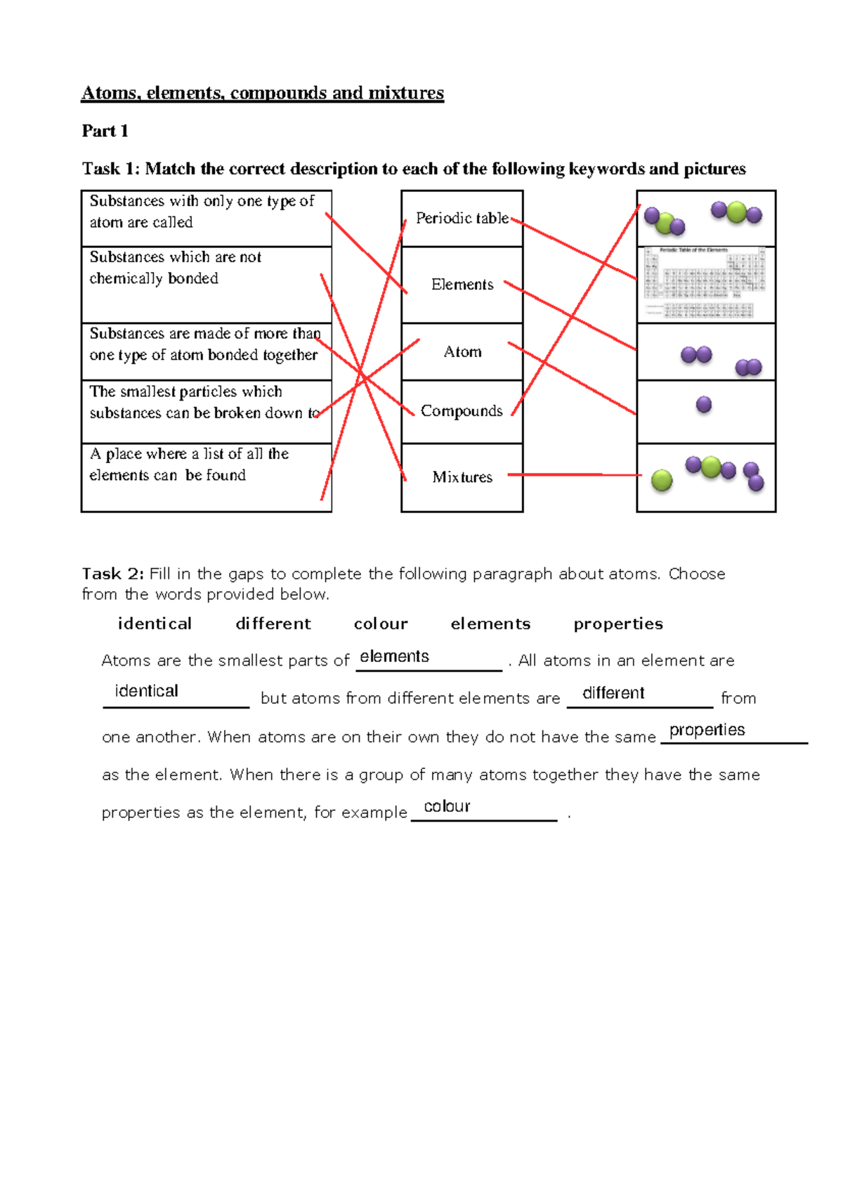 Atoms, Elements, Compounds & Mixtures Worksheet - Part 1 - Studocu