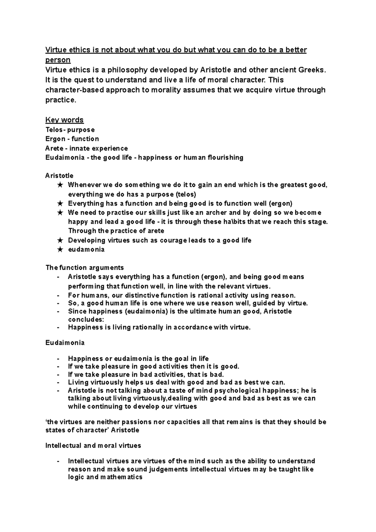 Virtue Ethics: Understanding Moral Character and Eudaimonia - Studocu