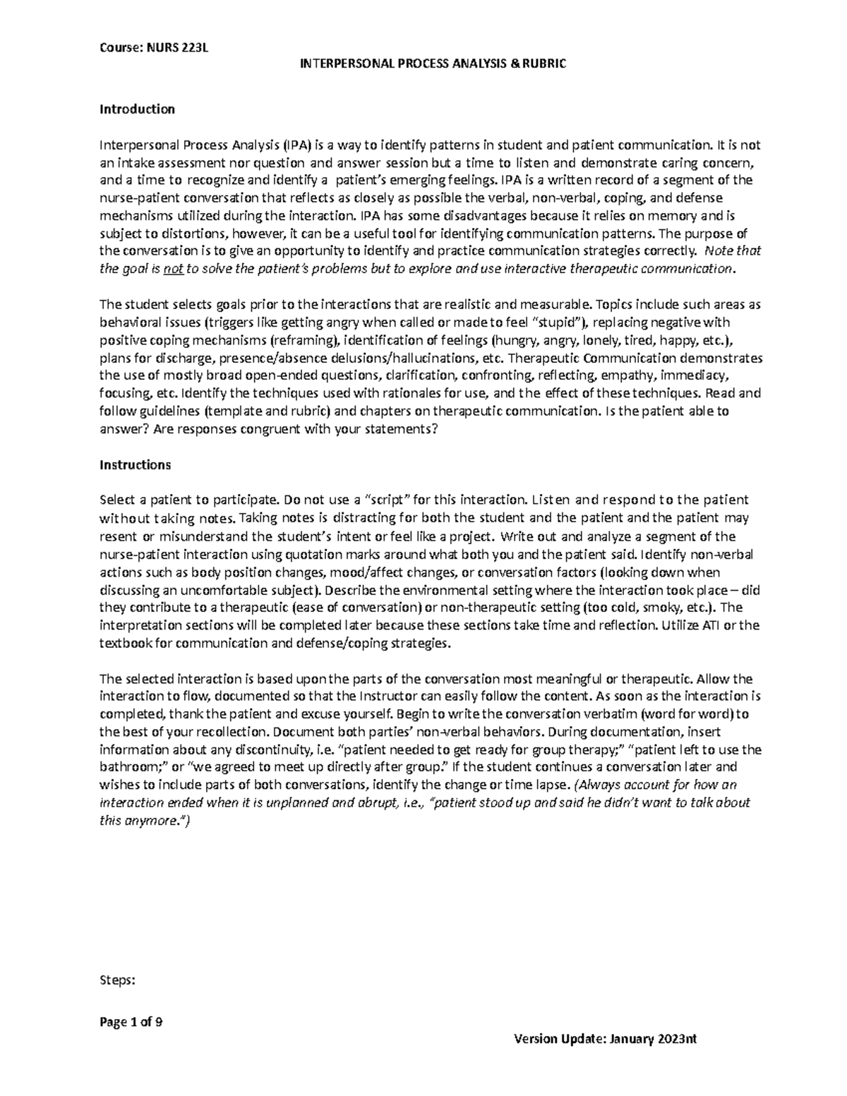 Interpersonal Process Analysis (IPA): Communication Strategies & Rubric ...