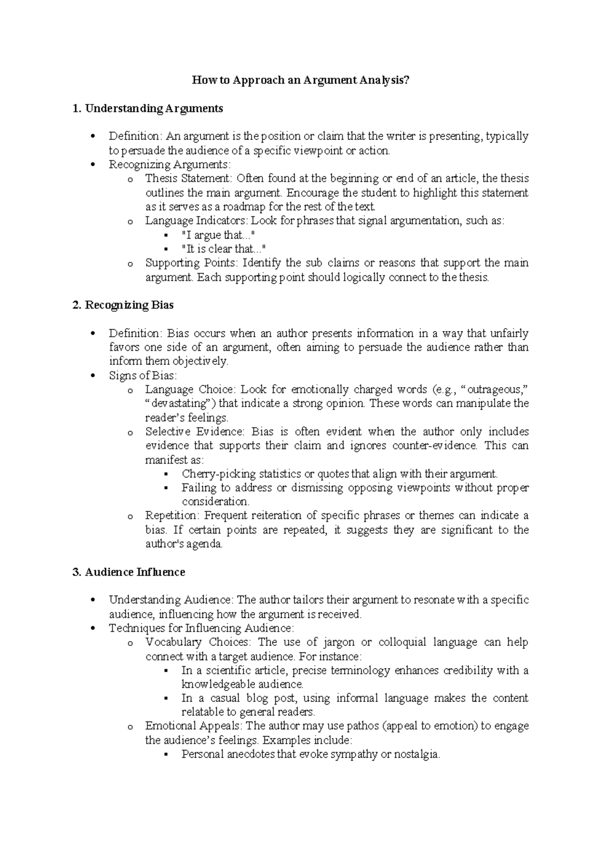 Argument Analysis 101 - Guideline for Effective Evaluation - Studocu