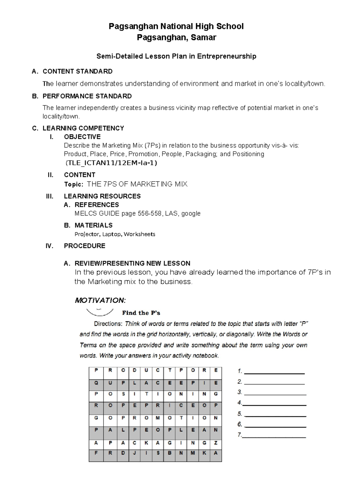 COT 2 2021 Final Lecture: Understanding the 7Ps of Marketing Mix - Studocu