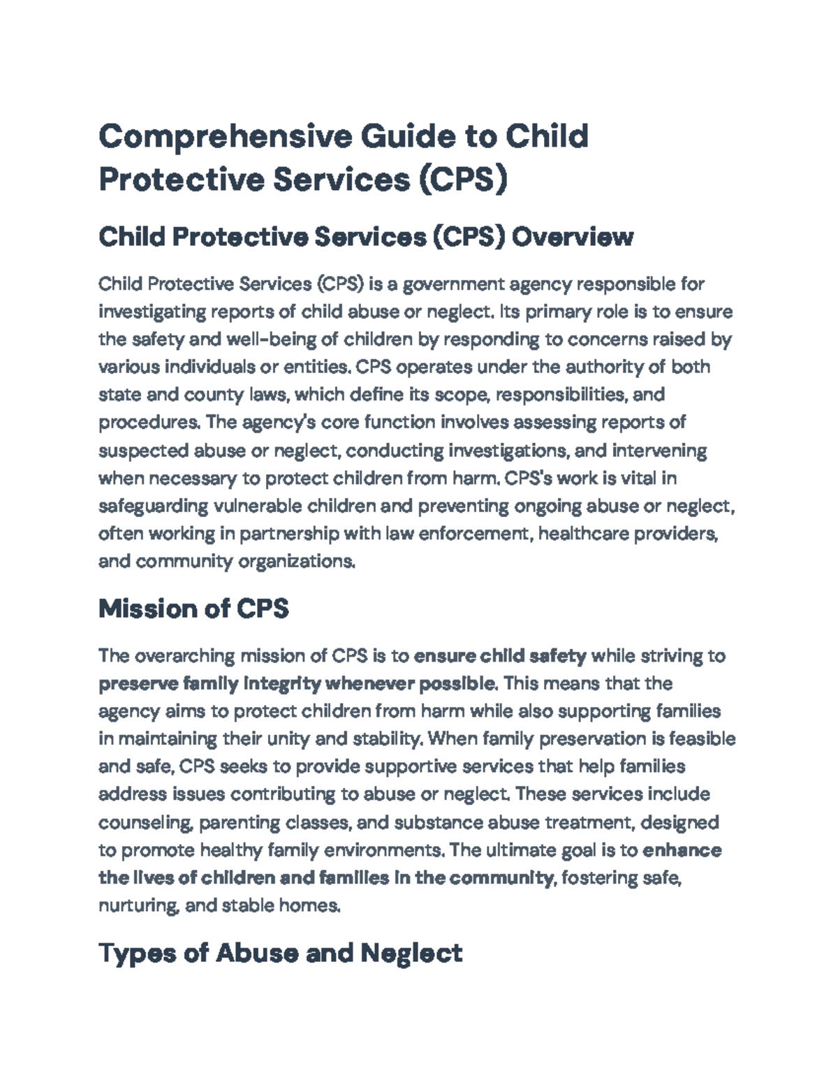 Comprehensive Overview of Child Protective Services (CPS) Functions ...