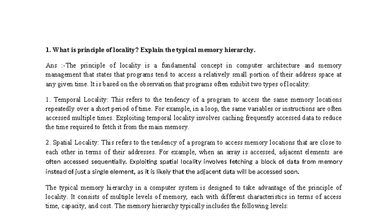 ACA Notes: Principle of Locality & Memory Hierarchy Explained - Studocu