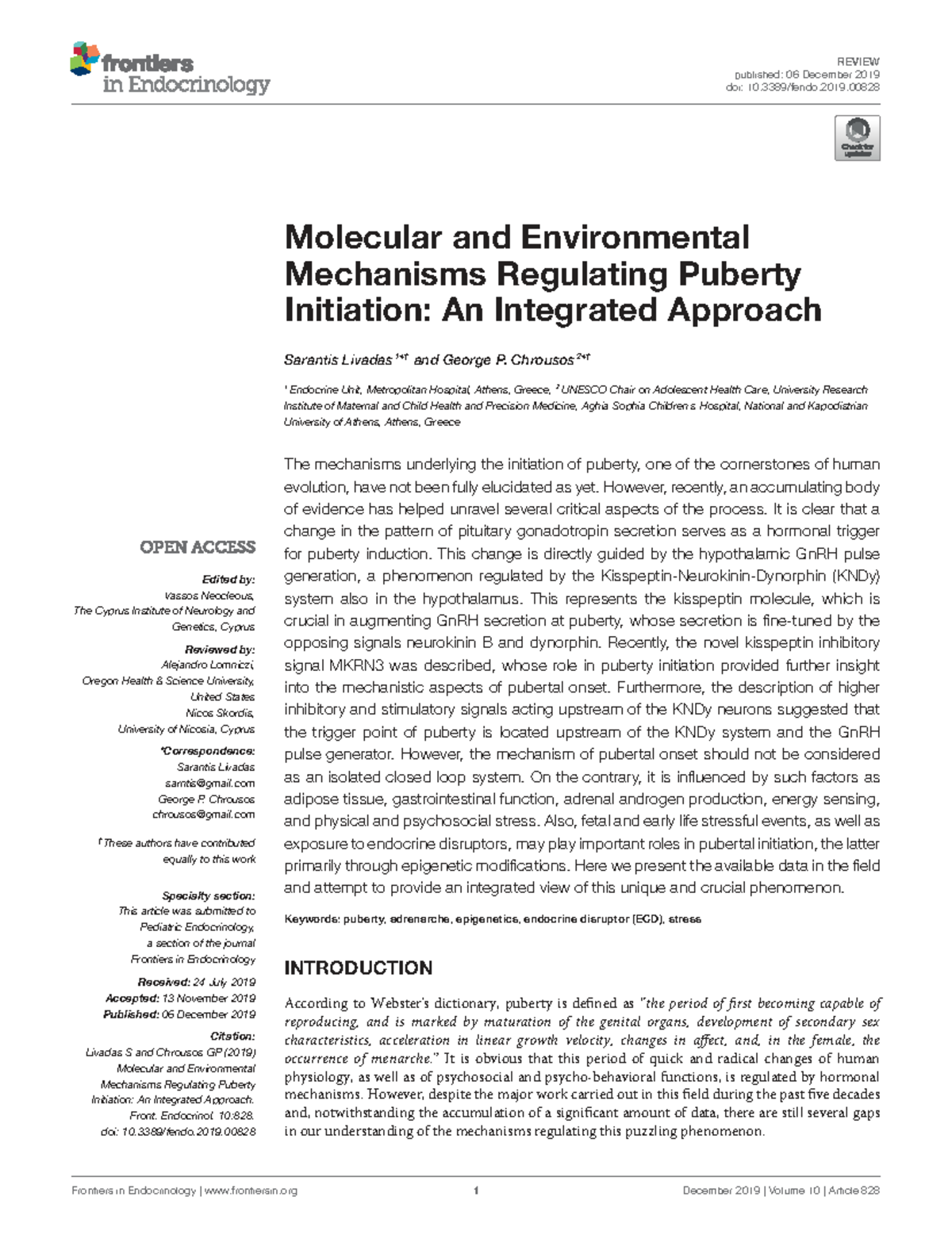 Molecular & Environmental Mechanisms of Puberty Initiation (FENDO-10 ...